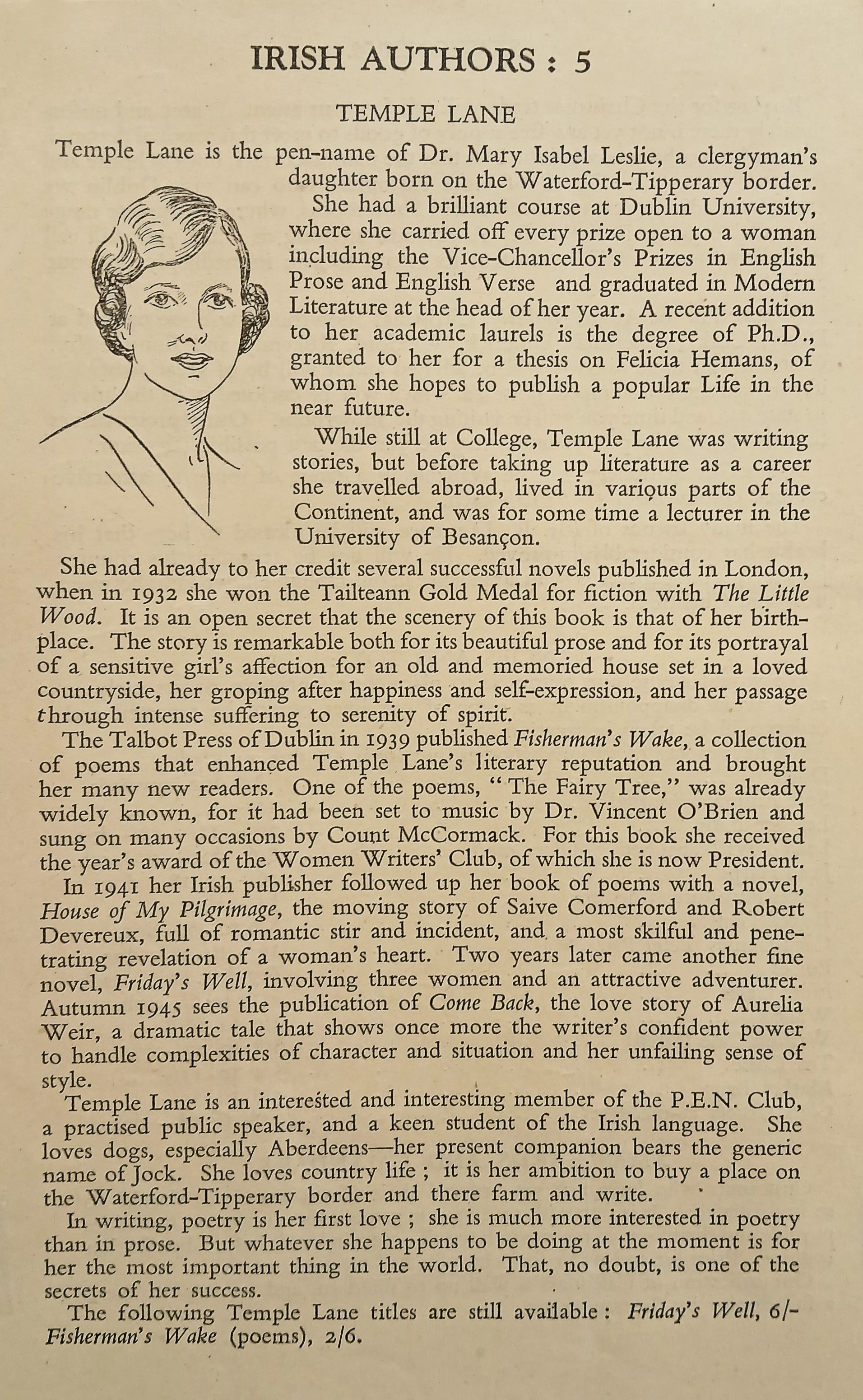 Profile of Mary Isabel Leslie (‘Temple Lane’) - Catholic Archives